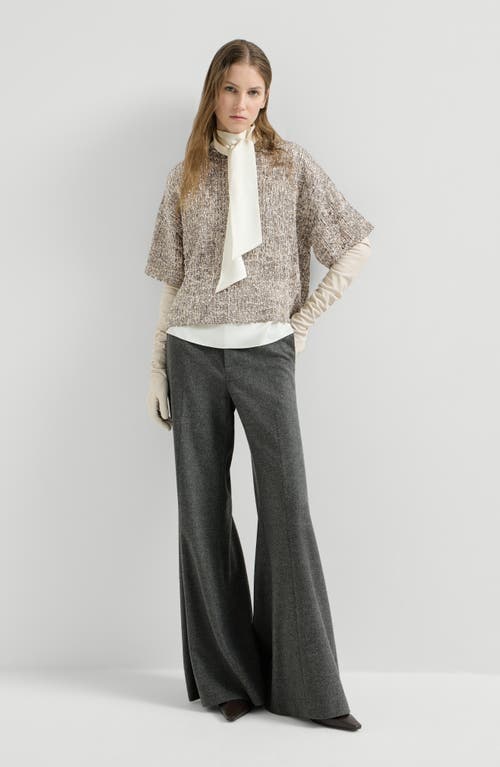 BRUNELLO CUCINELLI Brunello Cucinelli Virgin Wool and Cashmere Twill Flannel Wide Flare Trousers with Monili